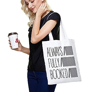 Ihopes Always Fully Booked Reusable Tote Bag | Funny Library Canvas Tote Bag School Bag Book Lovers Gift for Bookworm Teens Men Women Friends Kids