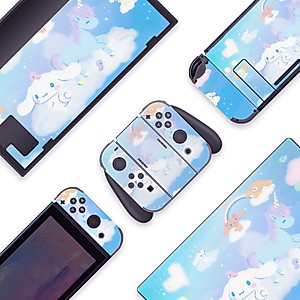 BelugaDesign Dog Anime Switch Skin | Cute Pastel Sticker Wrap Vinyl Decal | Cinnamon Roll Kawaii Japanese Cartoon Game l Compatible with Nintendo Switch (Switch Standard, Blue)