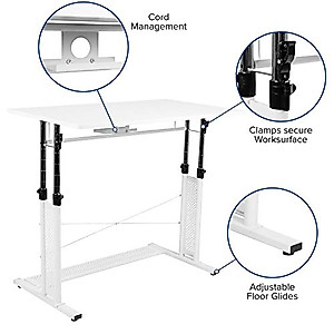 Flash Furniture Height Adjustable (27.25-35.75"H) Sit to Stand Home Office Desk - White