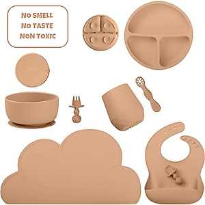 SILICONE FEEDING SET FOR BABY - BABY LED WEANING SUPPLIES - SILICONE BOWLS BABY - BABY'S PLATE-SELF FEEDING SPOONS FOR BABYS-TODDLER FORK-BABY PLATES WITH SUCTION-SUCTION BOWL AND PLATE-BABY FEEDING