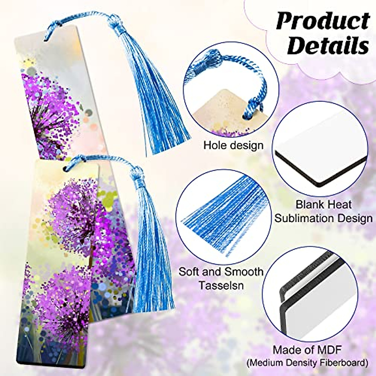 80 Pcs Sublimation Blank Bookmark Heat Transfer DIY Bookmark Sublimation Bookmarks with Hole and 80 Pieces Colorful Tassels for Women Men DIY Crafts Projects Birthday Wedding