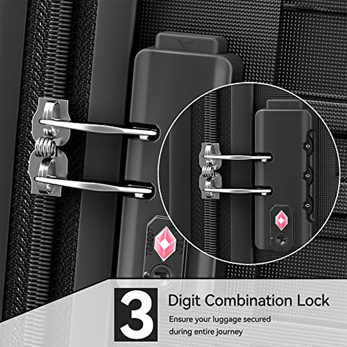 Powforlife Luggage Sets 3 Piece ABS Luggage Lightweight Suitcase Sets Double Spinner Wheels TSA Lock,Black,3 Piece Set (20/24/28)