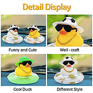 wonuu Car Rubber Duck Car Duck Decoration Dashboard Car Ornament for Car Dashboard Decoration Accessories with Mini Bachelor Cap Necklace and Sunglasses