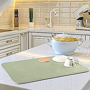Sage Green Solid Color Dish Drying Mat 16x18in, Microfiber Dish Drying Rack Pads Dish Drainer Mats Washable Heat-Resistant