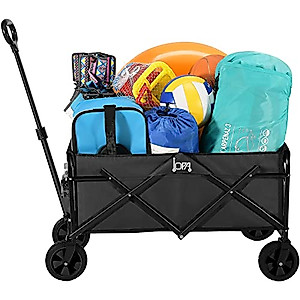 Heavy Duty Collapsible Wagon Foldable Garden Cart Utility Pull Push Beach Wagon for Sand with Wheels All Terrain Shopping Cart,Black