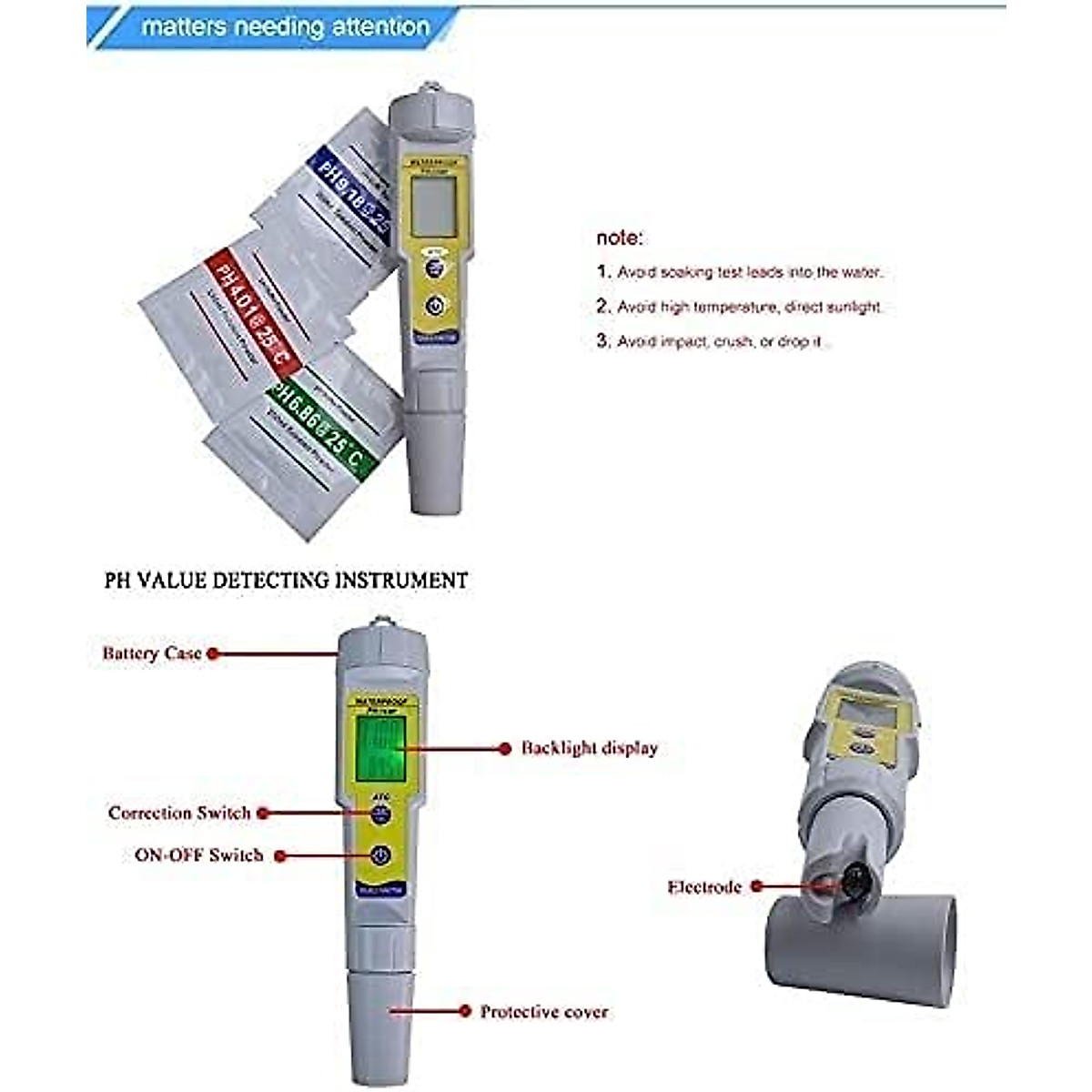 YUESFZ Precise Portable Acidity PH Tester High-Precision Pen-Type PH Meter Pen Waterproof PH Test Pen Water Quality Tester Practical Water Quality Detector