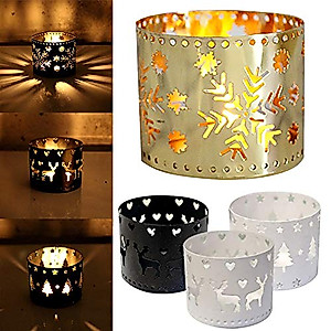 qiguch66 Metal Iron Hollow Candle Holder,Round Xmas Pattern Hollow Candle Holder for FestiveThansgiving Christmas Home Party Ornament Table Decor Black Small Deer#