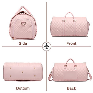 Convertible Carry on Garment Bag for Women,Leather Garment Bags for Travel with Shoe Pouch 2 in 1 Hanging Suitcase Suit Bag for Women Travel Bags for Women Duffle Bag Garment Bag Gifts for Women Pink