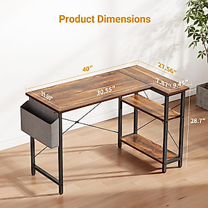 CubiCubi 40 Inch Small L Shaped Computer Desk with Storage Shelves Home Office Corner Desk Study Writing Table, Deep Brown