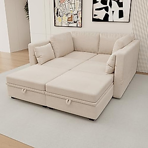 ANZEHOME 110" Sectional Sofa Couch for Living Room, Modern Modular U-Shape Sofa with Storage Seats & Reversible Chaise & Adjustable Backrest Armrest, 6 Seat Convertible Sofa for Home Office (Beige)