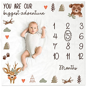ZICOTO Modern Baby Milestone Blanket - Beautiful Woodland Friends Design for Personalized Monthly Baby Pictures - Cherish Your Adorable Babys Boy Or Girl Milestones Forever