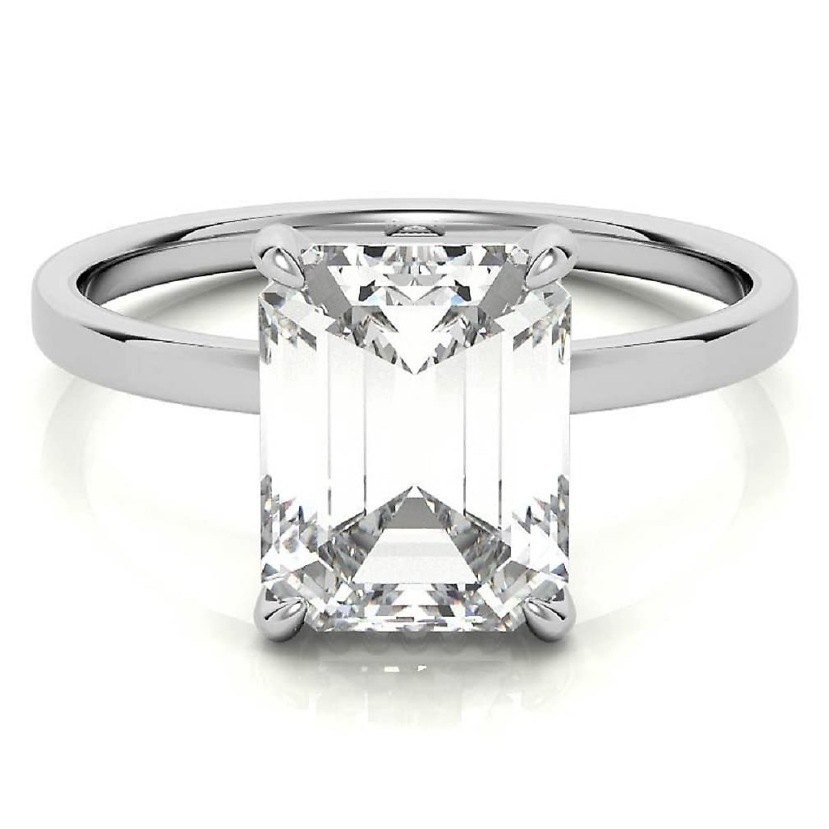 10K Solid White Gold Handmade Engagement Rings, 3 CT Emerald Cut Moissanite Diamond Solitaire Wedding/Bridal Ring for Women/Her, Minimalist Ring Anniversary Ring Gifts (8.5)