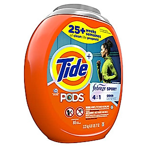 Tide PODS Liquid Laundry Detergent Soap Pacs, 4-n-1 with Febreze, HE Compatible, 85 Count, Fights even week old Odors, Sport Odor Defense