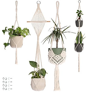 Nook Theory 4-Pack Macrame Plant Hanger - with 8 Ceiling Hooks - Hanging Planter Indoor Outdoor - Hanging Plant Holder - Decorative Bohemian Plant Hangers - Hanging Plants (Cream)