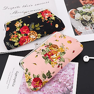 Oyachic 2 Pcs Large Coin Purse,Floral Change Purse,Long Wallets Clasp Kiss Lock, Vintage Coin Pouch for Woman Girls