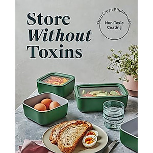 Caraway 2pc Glass Food Storage Set - 6.6 Cup Food Containers (2) - Ceramic Coated - Non Toxic, Non Stick Lunch Box with Lids. Dishwasher, Oven, & Microwave Safe - Navy