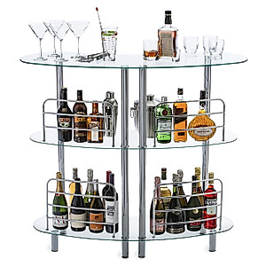 Mango Steam Bar Table for Home - Contemporary Modern Home Bar Unit, Liquor Bar with 2-Tier Storage Shelves, Durable Liquor Bar for Parties & Gatherings, 47" L x 13.6" D x 41" H - Clear