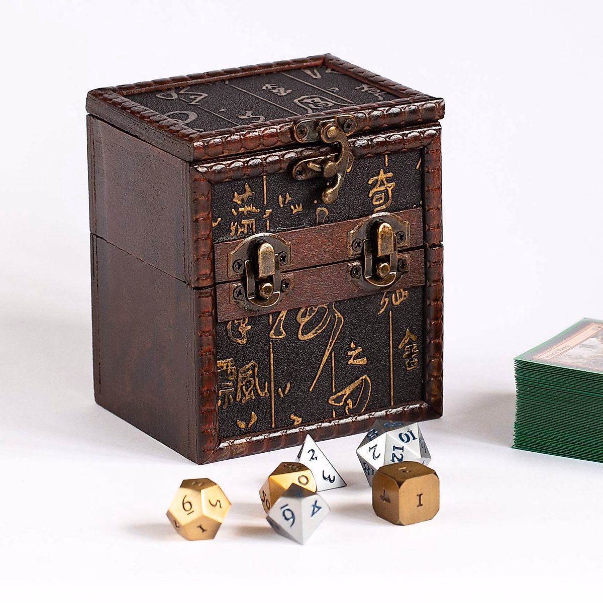 KakapopoTCG Elven Vault (Ancient Runes) Wood Deck and Counter Box Protector Sleeve Storage Trading Cards TCG MTG Magic FaB YGO EDH Commander Box FaB TCG PTCG Dice Box