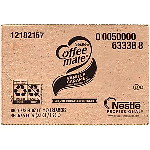 Nestle Coffee mate Coffee Creamer, Vanilla Caramel, Liquid Creamer Singles, Non Dairy, No Refrigeration, 0.37 Fl Oz (Pack of 180)