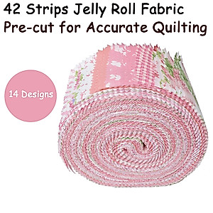 Nodsaw Jelly Roll Fabric Strips for Quilting, Crafting, and Sewing, 42 Strip Assorted Bundle, Soft Cotton for Blanket, Rug, Upholstery, Home Decor, and Purse Making, Pink