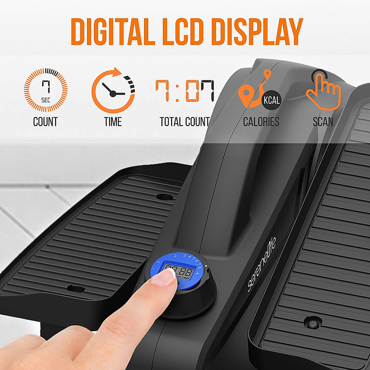 SereneLife Compact Ergonomic Seated Under Desk Exercise Elliptical Machine Mini Exerciser with 8 Resistance Level, Resistance Band LCD Monitor Home Office Leg Exercise Equipment for Seniors Adults