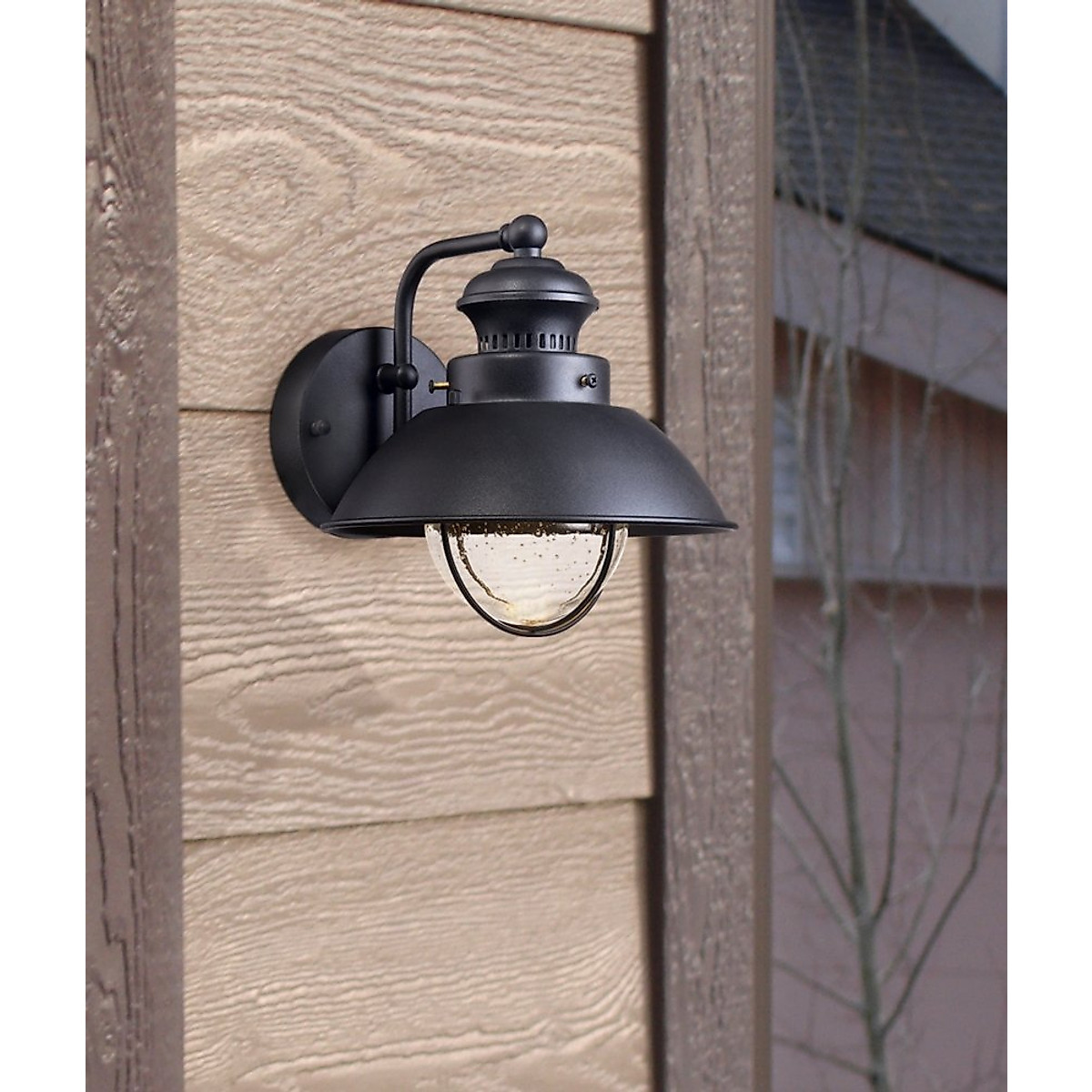 John Timberland Fordham Farmhouse Rustic Industrial Outdoor Wall Light Fixture LED Black Metal 8" Seedy Glass Sconce Exterior House Barn Porch Patio Outside Deck Garage Front Door Garden Home
