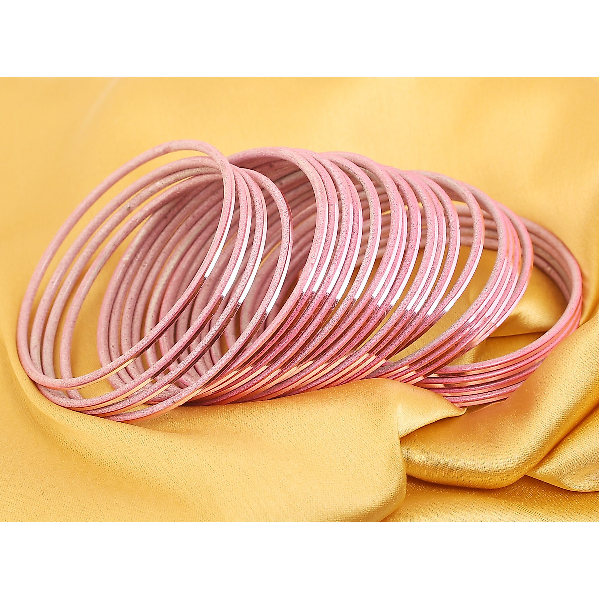 Touchstone "Colorful Bangle Collection Indian Bollywood Modern Style Pretty Baby Pink Textured Color Wrist Filler Indian Bollywood Thin Designer Jewelry Metal Bangle Bracelets For Women. Set Of 24.