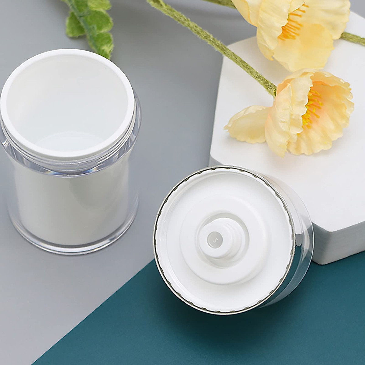 wgdpnp Airless Pump Jar Small Cream Jar with Perfume Pump Bottle Vacuum Bottle Containers Portable Airless Pump Bottle Refillable Airless Pump Jars for Toiletries Cosmetic Container (1PCS, 50ml)