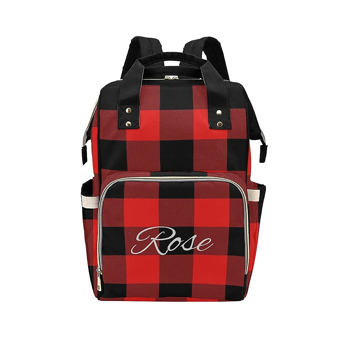 CUXWEOT Personalized Red Black Diaper Bag Backpack with Name Custom Mommy Nursing Baby Bags Nappy Bag Casual Travel Daypack for Mom Girl Gifts