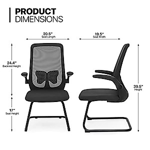 MoNiBloom Office Guest Chair Without Wheels, Executive Reception Chair with Lumbar Support and Sled Base, Mid-Back Mesh Task Chair with Flip-Up Arms for Reception Conference Wait Room, 250 LBS, Black