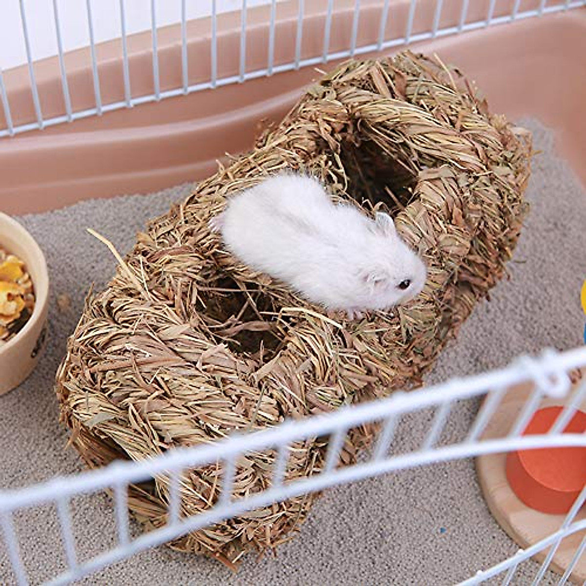 Small Animals Hideout House Grass Hideaway Tunnel Chew Toys Activity Center Nest Hut for Hamsters Guinea-Pig Gerbils Chinchillas (2 Pack Hideout Tunnel 7.5"×3.7")