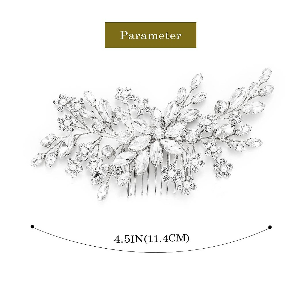 Catery Crystal Bridal Hair Combs Rhinestones Hairpieces Flower Wedding Clips Accessories for Brides and Women Pack of 1(Silver)
