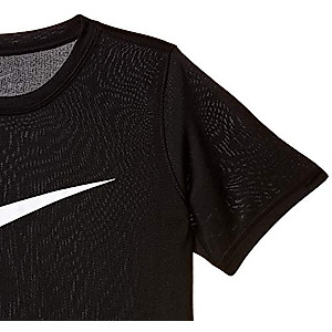 NIKE Boys' Dry Short Sleeve Swoosh Solid Tee, Black/White, X-Large