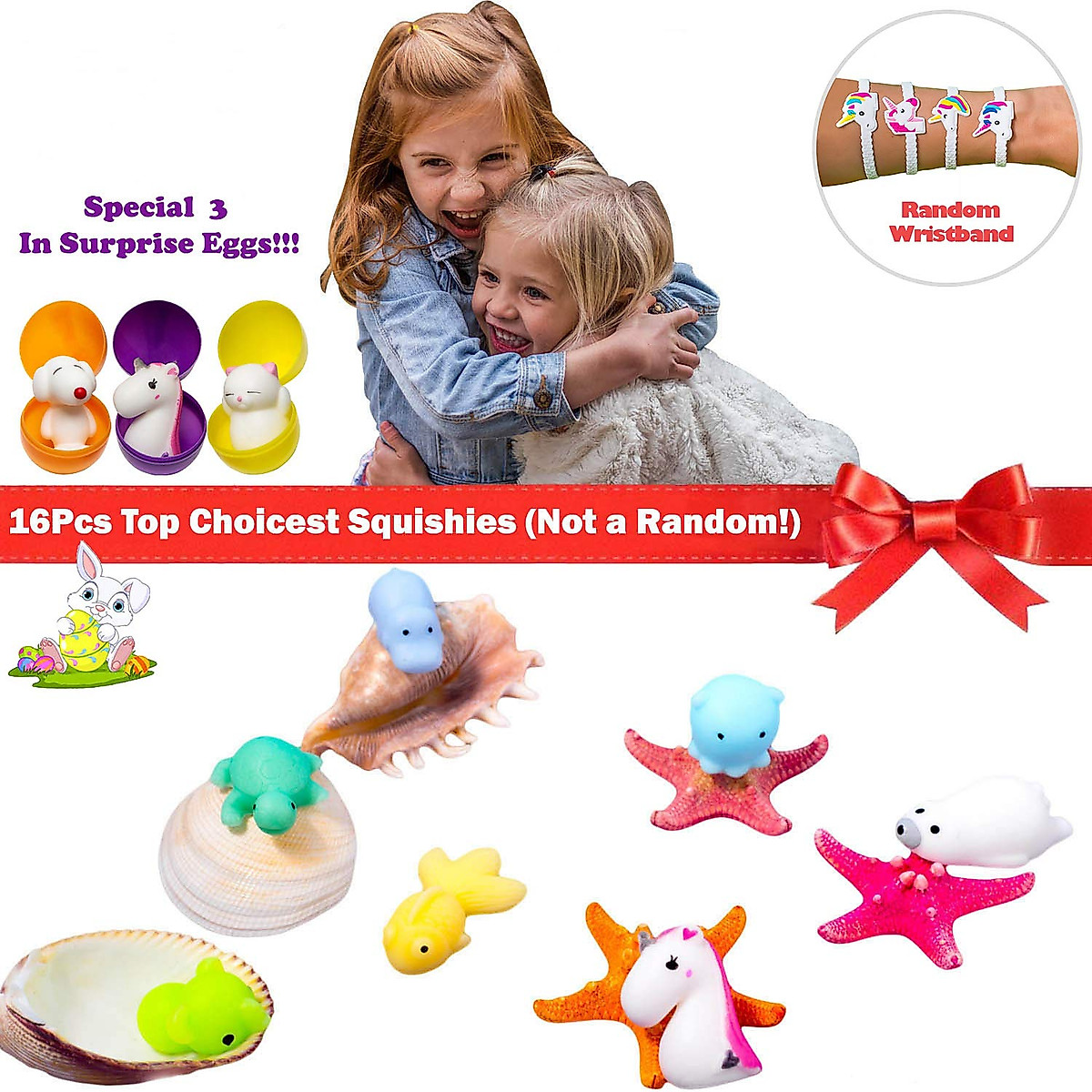 Easter Basket Stuffers - 3 Surprise Eggs Easter Egg Fillers Mochi Squishies 16pcs Mini Kawaii Cat Stress Relief Unicorn Party Favors Kids Easter Gift Teens, Classroom Prize, Toys Claw Machine Prizes