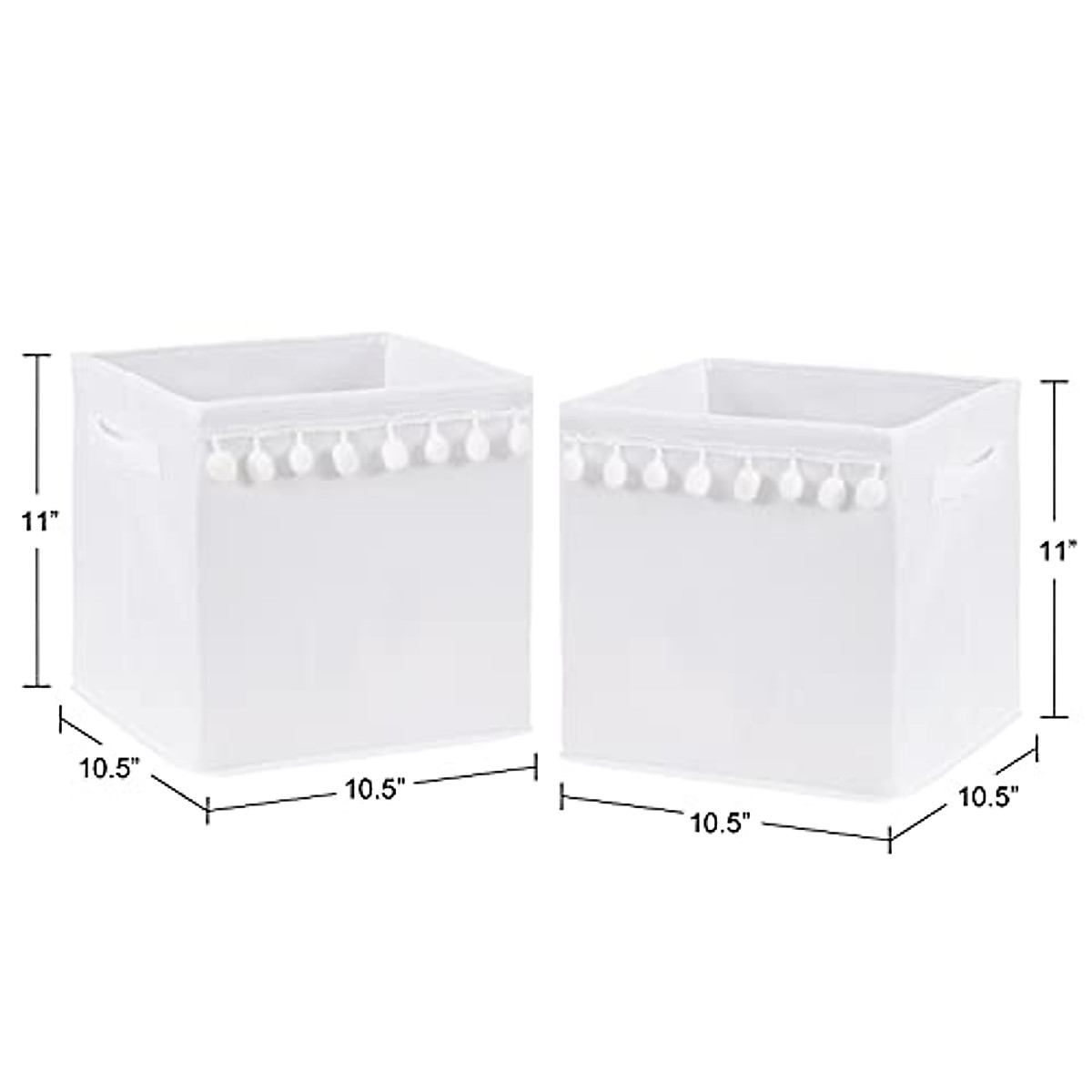 Sweet Jojo Designs White Foldable Fabric Storage Cube Bins Boxes Organizer Toys Kids Baby Childrens - Set of 2 - Gender Neutral Solid Color Bohemian Southwest Tribal Pom Pom for Llama Collection