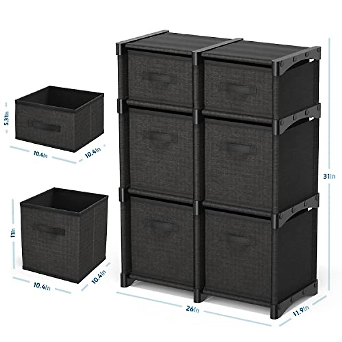 6 Cube Storage Organizer, Black Storage Cubes Organizer Shelves, Sturdy Cubbies Storage Shelves with Cube Storage Organizer Bins, DIY Cube Shelf Organizer for Bedroom, Playroom, Office, & Dorm