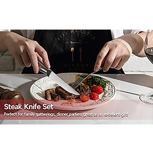 SANHUI Steak Knives, Steak Knife Set of 8, German Stainless Steel Steak Knife Serrated, Silver