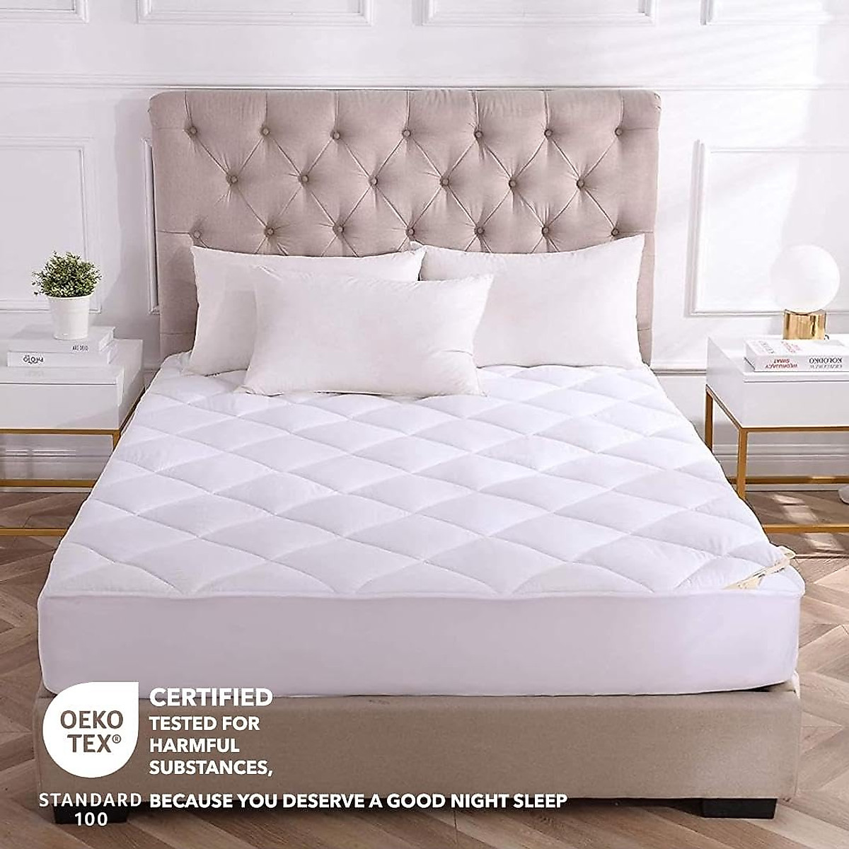 KASENTEX Deluxe Quilted Fitted Mattress Pad Queen Size - 13 Inch Deep Pockets - Brushed Microfiber - Down Alternative Fill, Cozy Breathable & Ultra Soft Protector