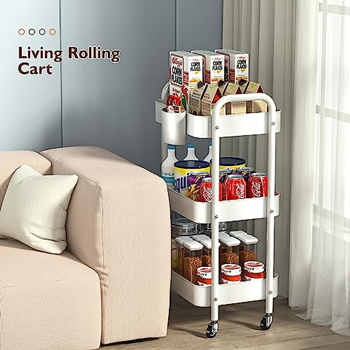 Versatile 3-Tier Metal Rolling Utility Cart - Perfect for Organizing Any Room in Your Home - Lockable Wheels - Anti-Drop & Rust-Resistant Design,