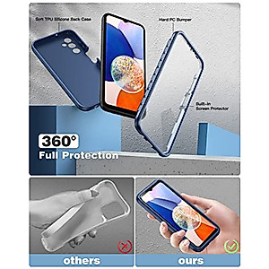 FNTCASE for Samsung Galaxy A14 5G Case: Shockproof Silicone Protective Phone Case with Built-in Screen Protector - Slim Dual Layer Rugged Durable Drop Proof TPU Protection Cover (Navy Blue)