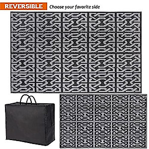 SAND MINE Reversible Mats, Plastic Straw Rug, Modern Area Rug, Large Floor Mat and Rug for Outdoors, RV, Patio, Backyard, Deck, Picnic, Beach, Trailer, Camping (5' x 8', Black & Grey)