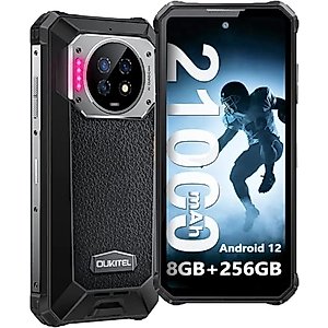 OUKITEL WP19 [21000mAh Battery] Rugged Smartphone Unlocked, 64MP Camera Night Vision Mobile Phones 8GB+256GB IP68 Waterproof Cellphone, Android 12 Cell Phone, 6.78" HD+ Dual SIM 4G Smartphones OTG/NFC