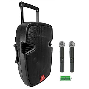 Rockville RAM12BT 12" 600W Rechargeable PA Speaker with Bluetooth, Deep Bass, Includes 2 Wireless Mics, TWS Linking, USB/SD Inputs, - Perfect for Mobile DJ and Musicians, Small Venues, Events