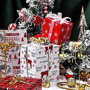 WRAPAHOLIC Christmas Wrapping Paper Roll - Rustic Holiday Woodland Scenes - Snowflake, Plaid, Reindeer - 4 Rolls - 30 Inch X 120 Inch Per Roll