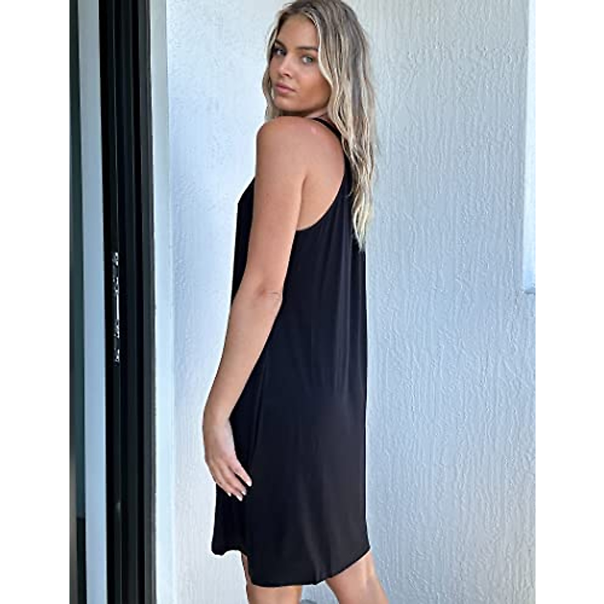 Ekouaer Womens Sleeveless Nightgown Sleepwear Summer Slip Night Dress,Black,XX-Large