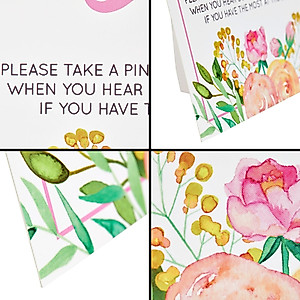 Sparkle and Bash Floral Baby Shower Clothespin Game For Girl, Don't Say Baby Theme with 60 Pink Clothes Pins and 8x10-Inch Sign