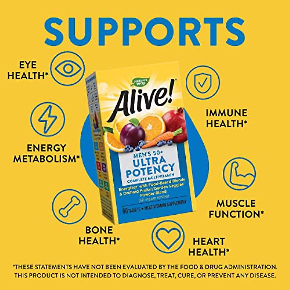 Nature’s Way Alive! Men’s 50+ Ultra Potency Complete Multivitamin, High Potency Formula, Supports Whole Body Wellness*, 60 Tablets