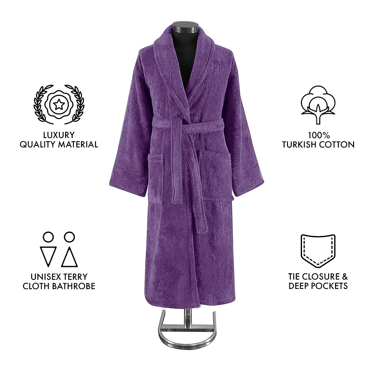 Classic Turkish Towels CTT Premium 100% Turkish Cotton Terry Cloth Bath Robe for Women & Men, Soft & Plush Long Unisex Robe