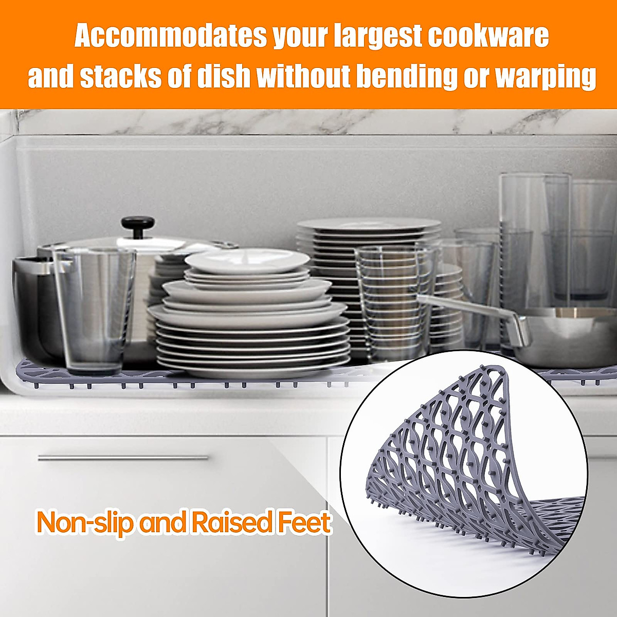 JUSTOGO Sink Protectors for Kitchen Sink 27.5'' x 15.7'', Kitchen Sink Mats Heat Resistant Silicone Mat for Stainless Steel Sink, Sink Mats for Bottom of Kitchen Sink, Rear Drain