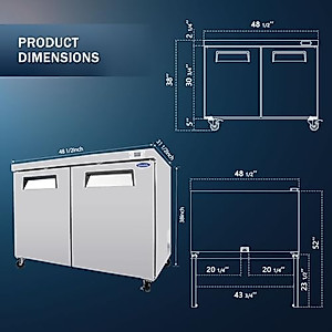 ORIKOOL 48" Commercial Under Counter Freezer 2 Doors 14 Cu.ft Undercounter Work Top Freezers ETL Approved